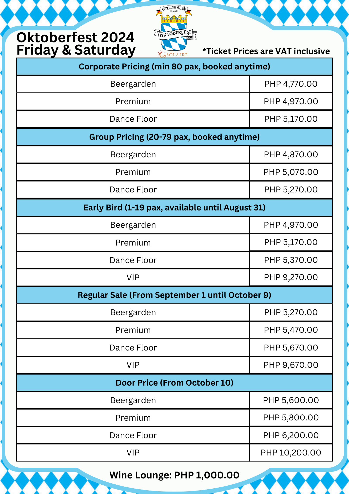 Ticket Pricelist - Oktoberfest - Manila