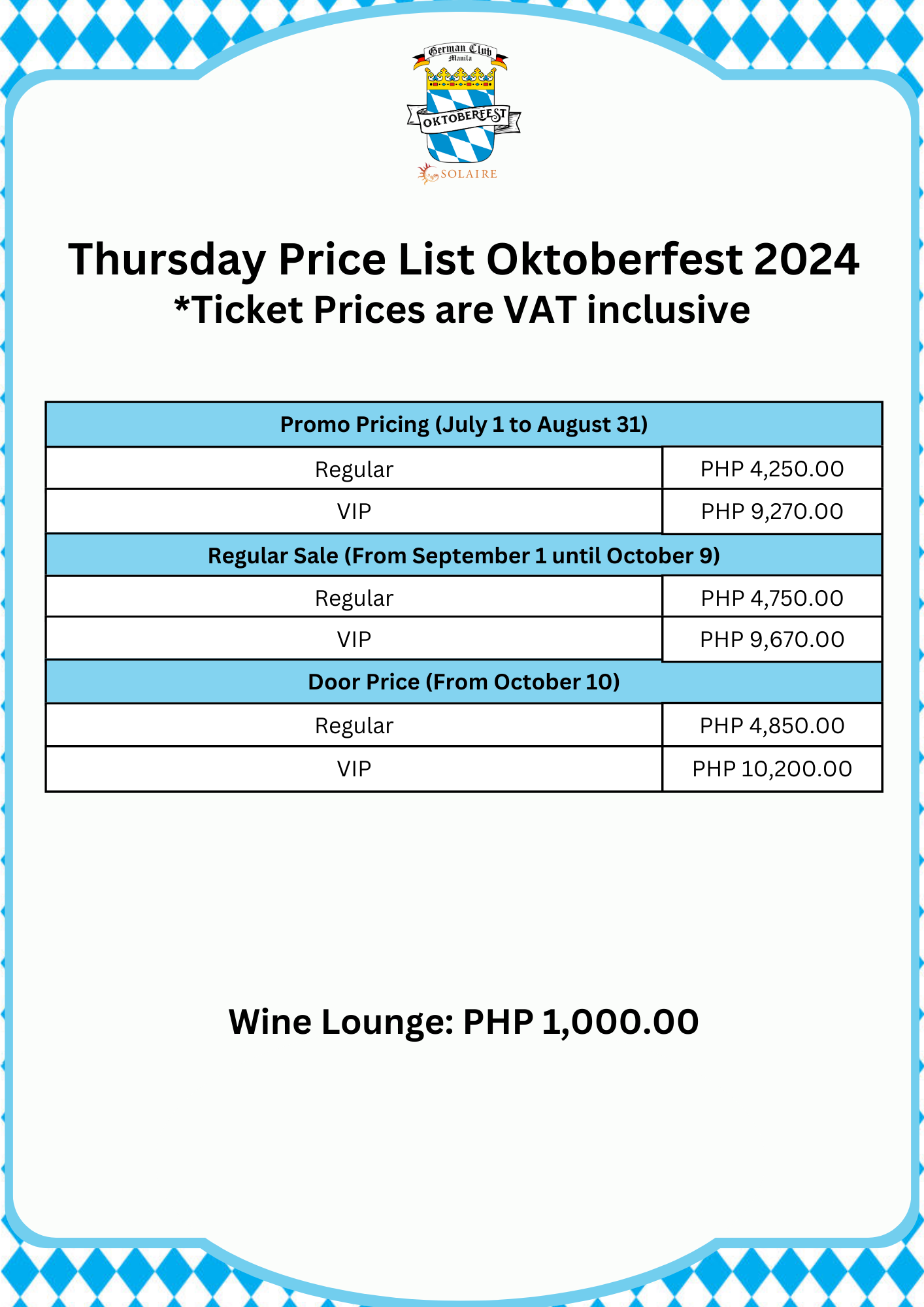 Ticket Pricelist - Oktoberfest - Manila